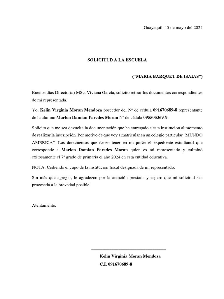 Solicitud de Documentos Escuela María Barquet | PDF
