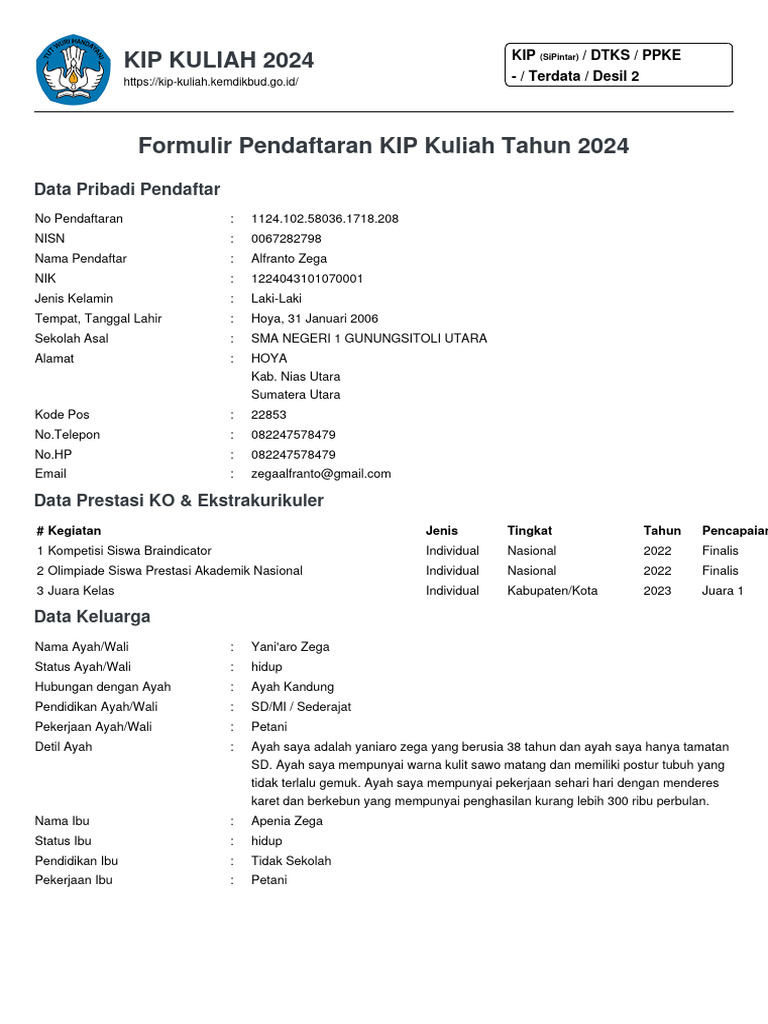 Formulir Kip Kuliah 2024 Pdf