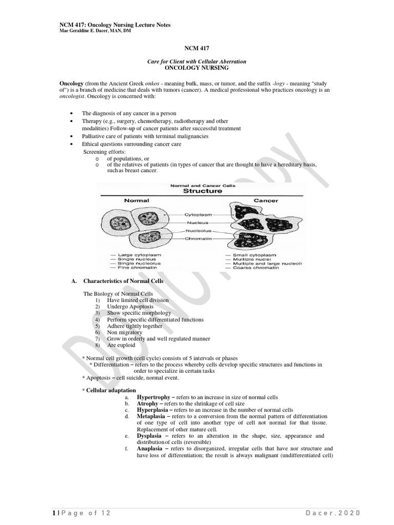 Oncology Nursing Notes | Download Free PDF | Cancer | Hematopoietic ...