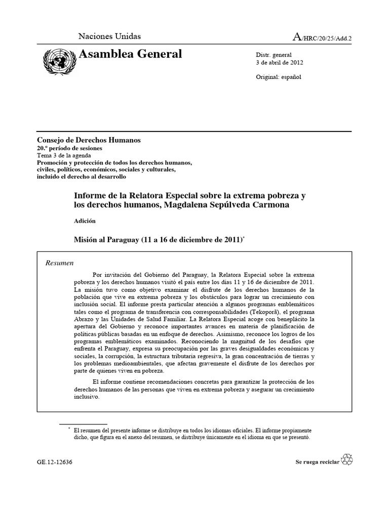 004 Informe de La Relatora Especial Sobre La Extrema Pobreza y Los Derechos Humanos, Magdalena ...