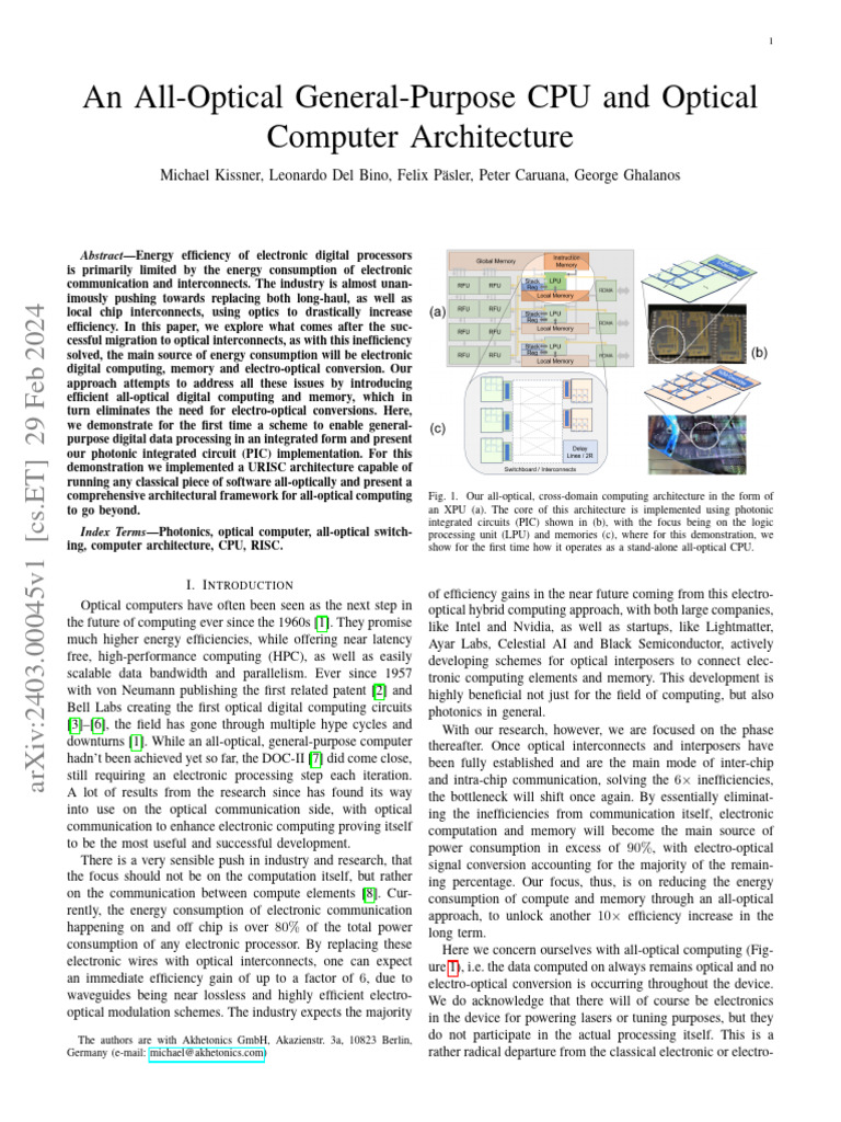 An All-Optical General-Purpose CPU and Optical Computer Architecture | PDF | Central Processing ...