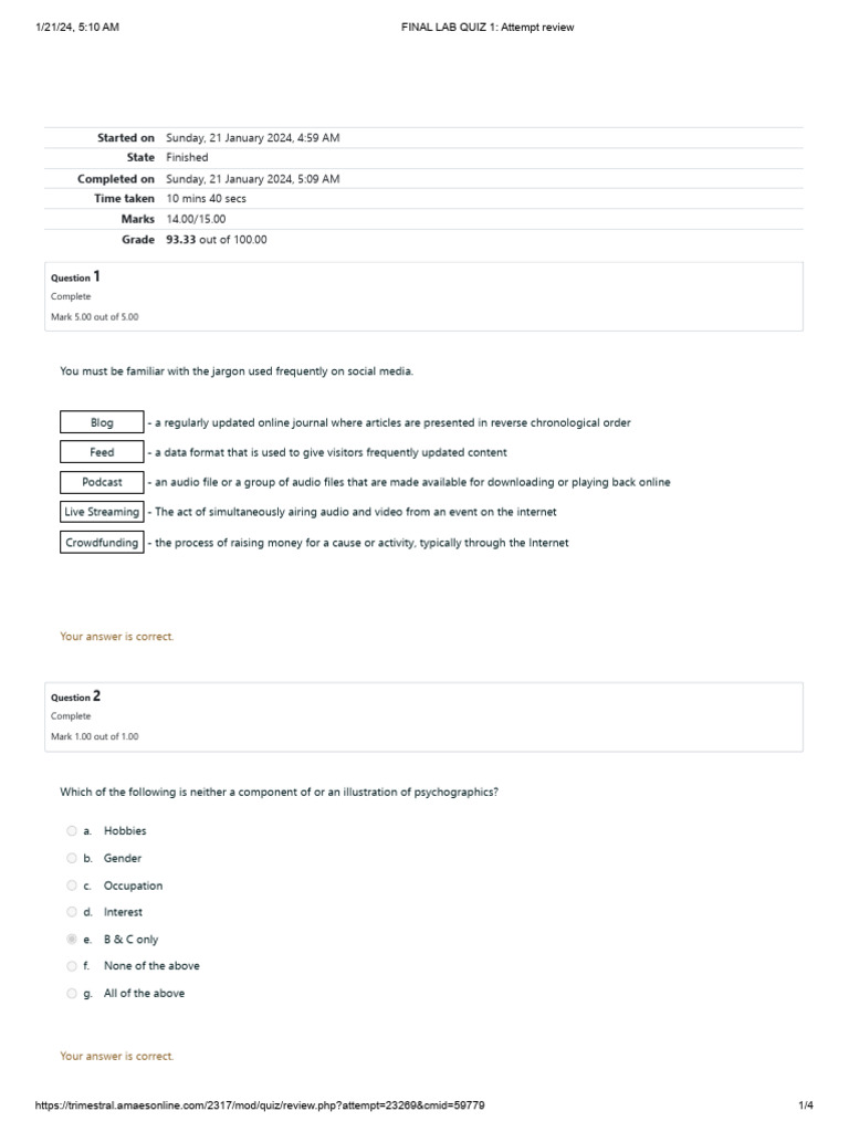 FINAL LAB QUIZ 1 - Attempt Review 1 | PDF | Popular Culture & Media Studies | Social Media