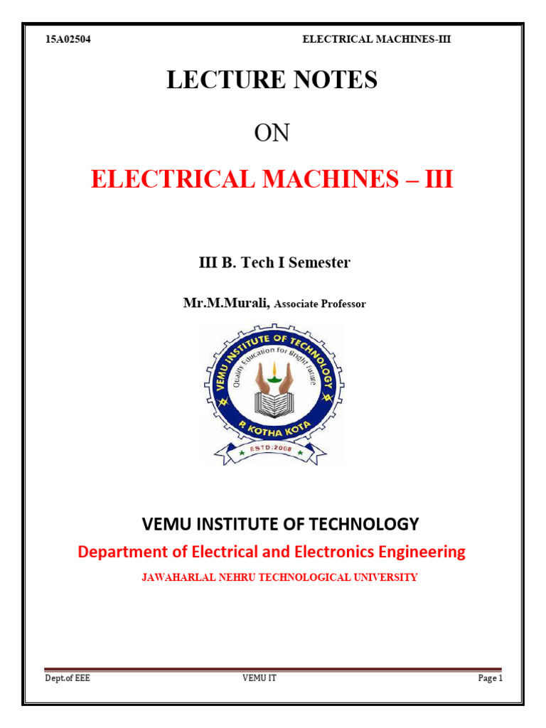 EMC - III Notes | PDF | Electric Motor | Electric Generator