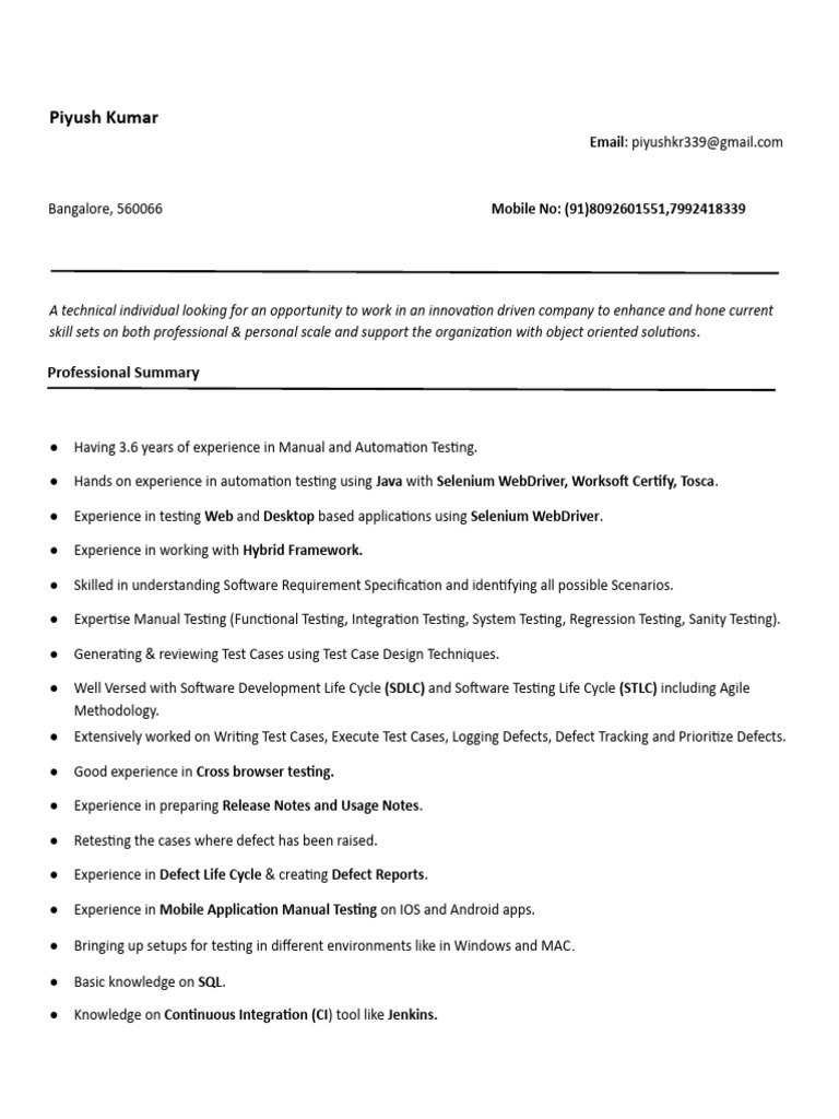 Piyush Automationtesting 3 6 Years Pdf Selenium Software Software Testing