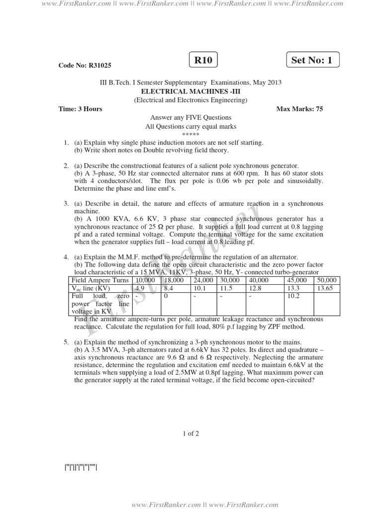 Electrical Machines III Exam Questions | PDF | Electric Motor ...