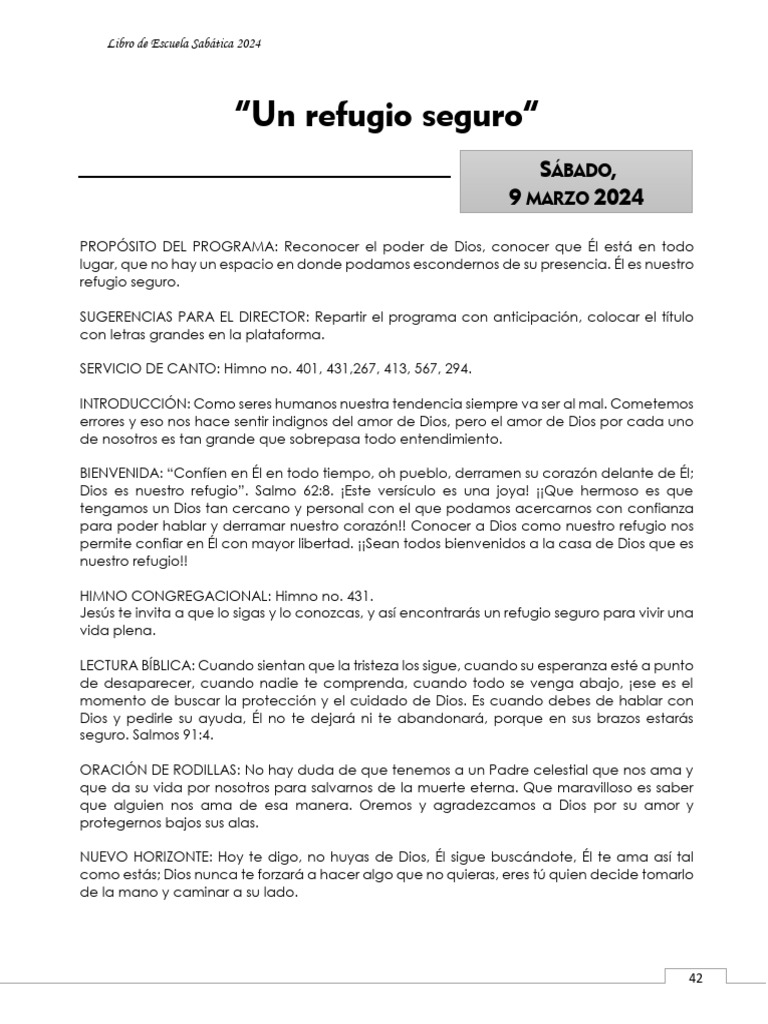 Programa de Escuela Sabatica | PDF | Amor | Dios