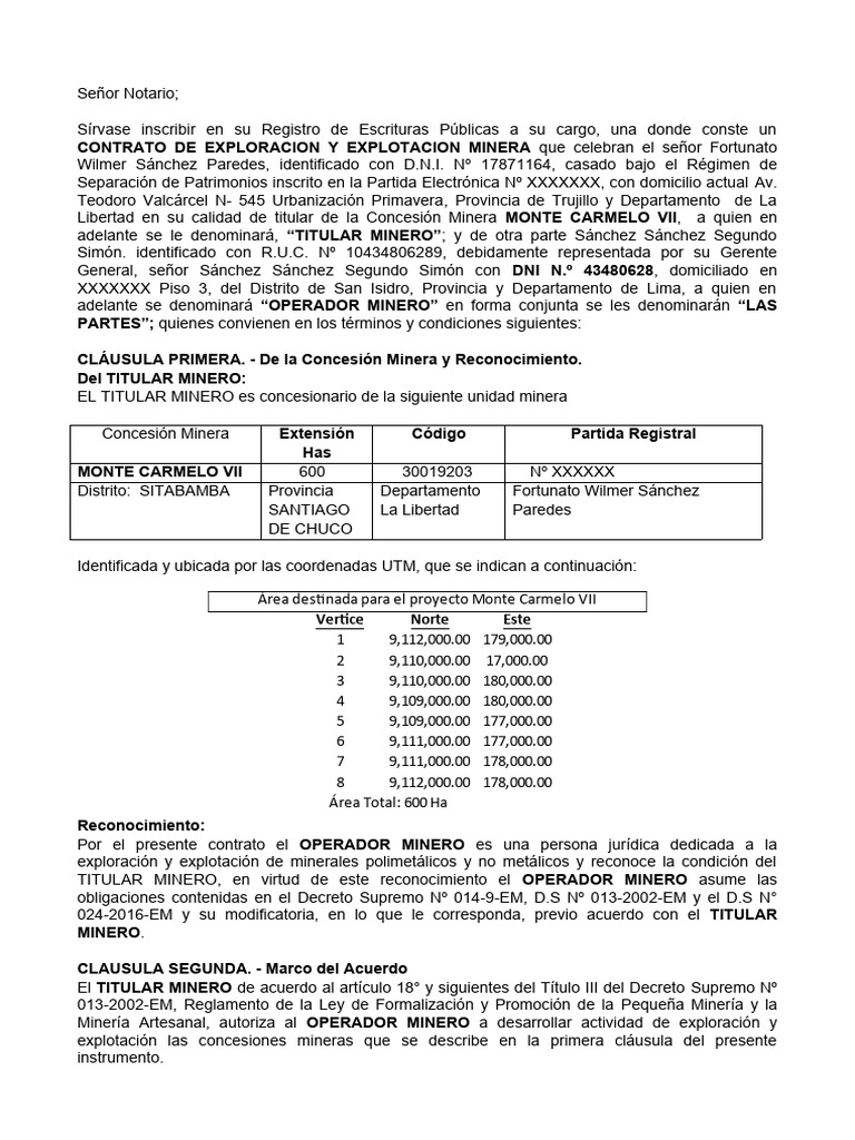 Contrato de Exploración Minera Monte Carmelo VII | PDF | Minería | Justicia