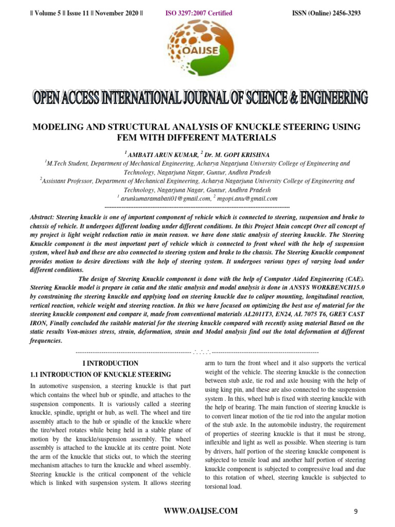 575 2.modeling and Structural Analysis of Knuckle Steering Using Fem With Different Materials ...