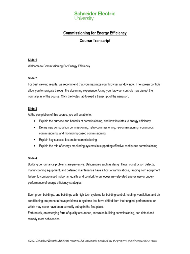 Commissioning For Energy Efficiency Transcript | PDF | Efficient Energy Use | Energy Conservation