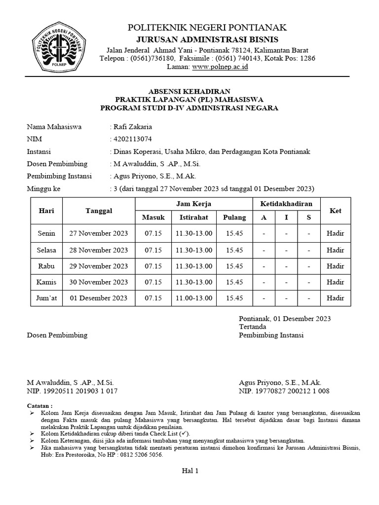 Absensi Rafi 3 | PDF