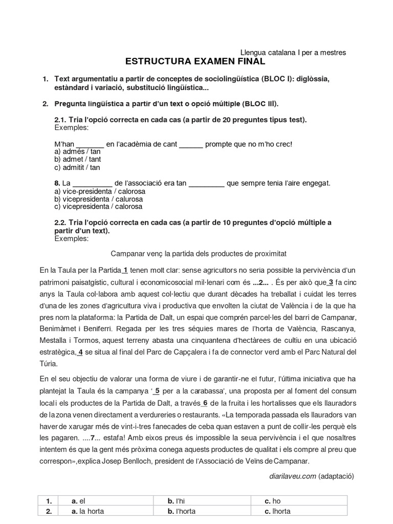 Prova Inicial B2 Catalán | PDF