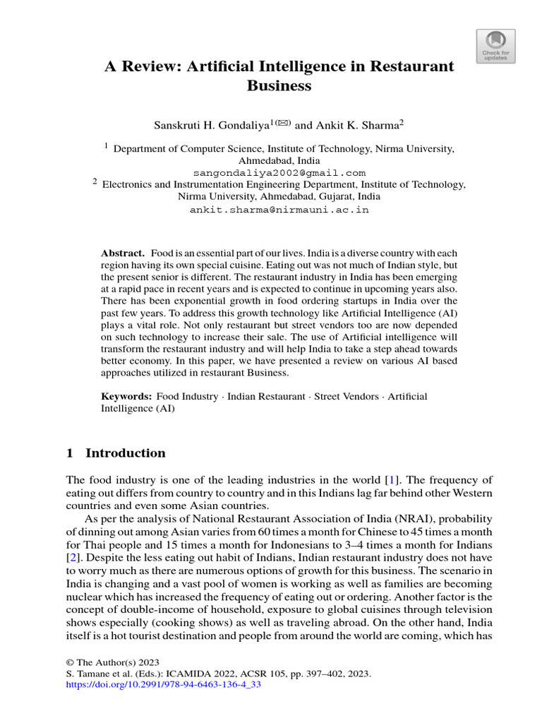 A Review Artificial Intelligence in Restaurant Bus | PDF | Artificial Intelligence ...