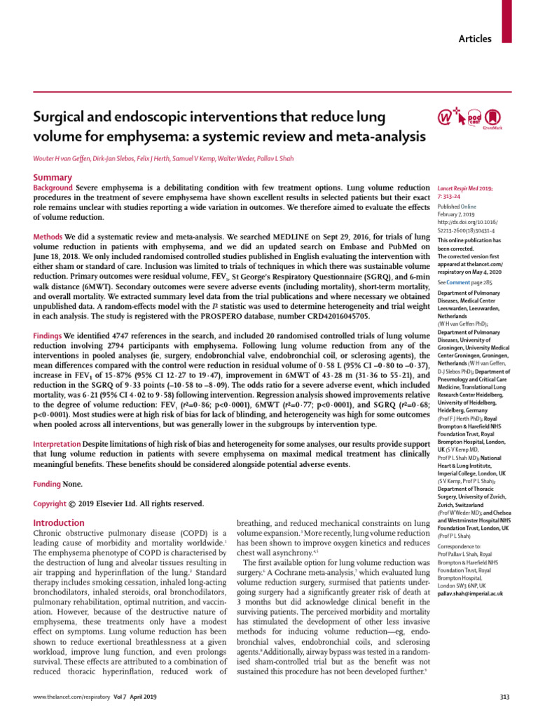 Surgical and Endoscopic Interventions That Reduce Lung 2019 The Lancet ...