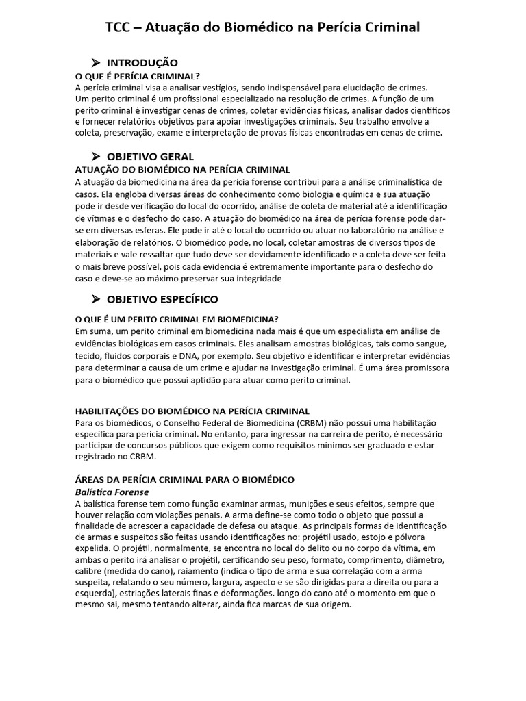 TCC - Atuação Do Biomédico Na Pericia Criminal | PDF | Testemunha ... TCC - Atuação Do Biomédico Na Pericia Criminal | PDF | Testemunha ...