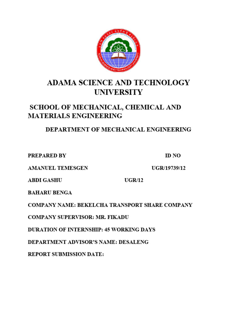 Bekelcha Transport Internship Report | PDF | Clutch | Welding