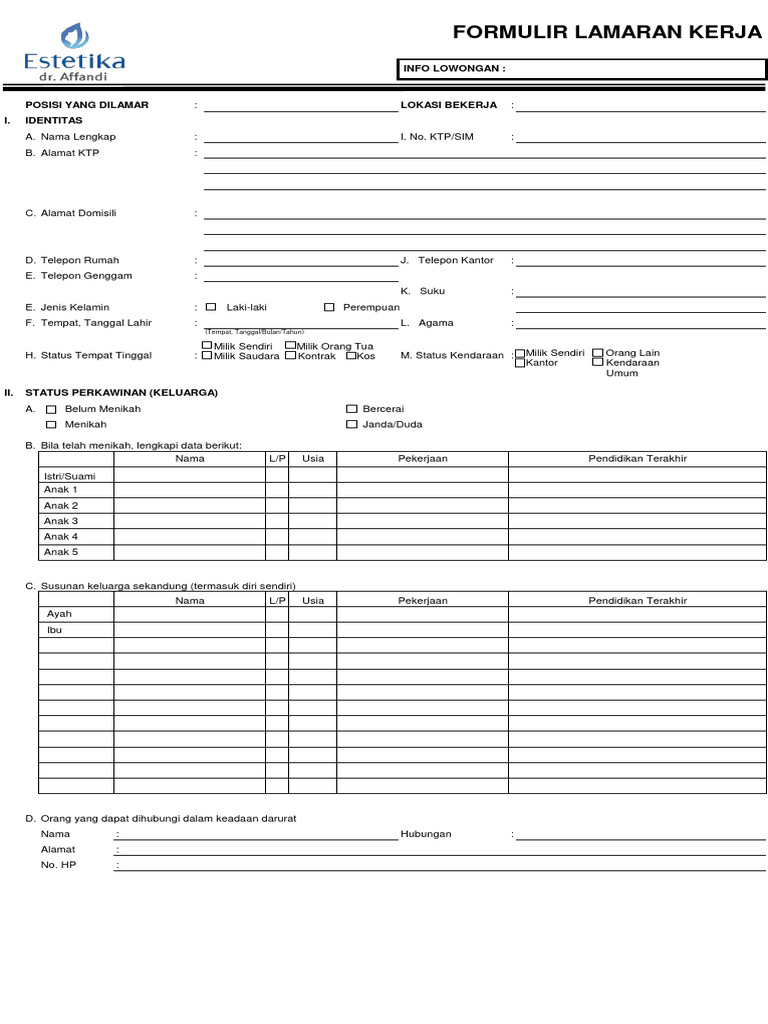 Form Lamaran Karyawan | PDF
