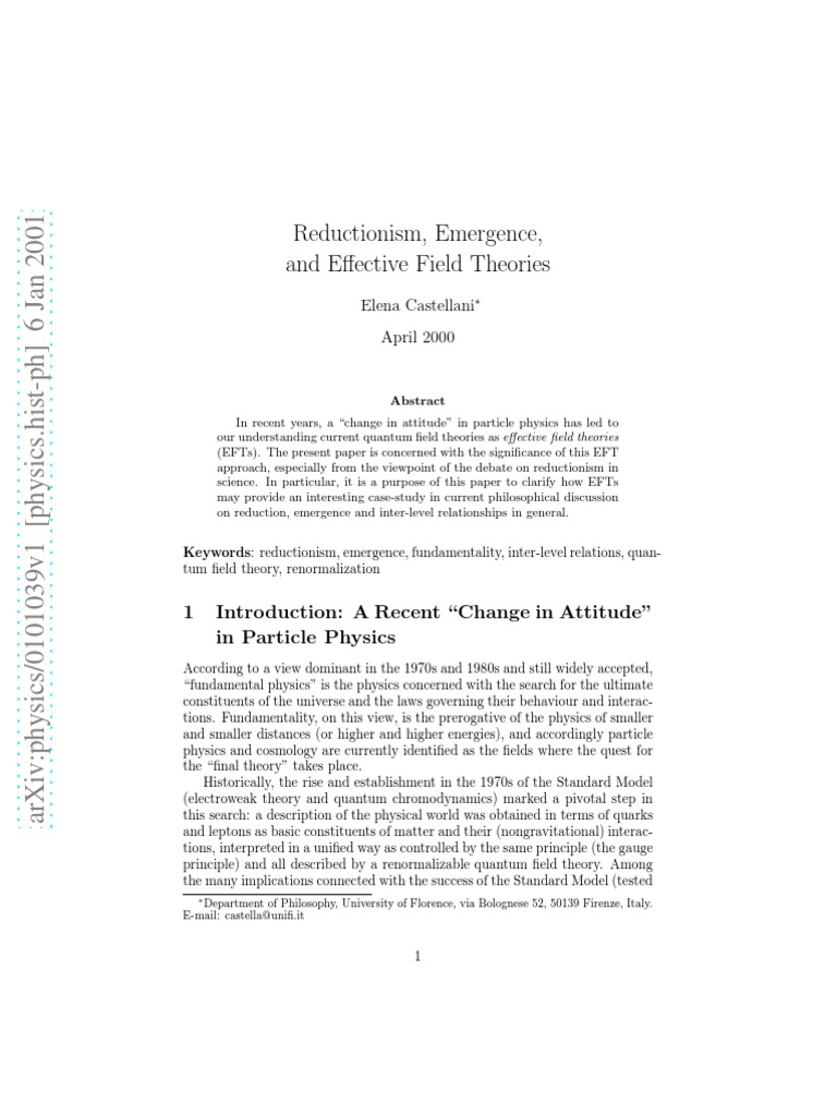 Reductionism, Emergence, and Effective Field Theories: 1 Introduction ...