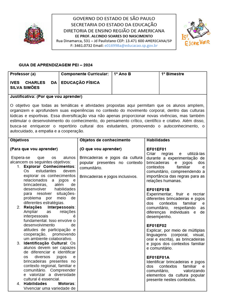 1 B GUIA DE APRENDIZAGEM Alicino | PDF | Aprendizado