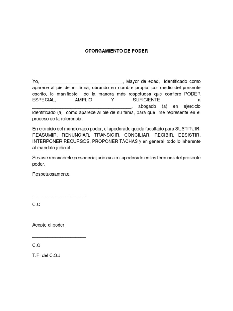 Formato Poder Abogados | PDF | Política | Relaciones personales, crianza y desarrollo personal