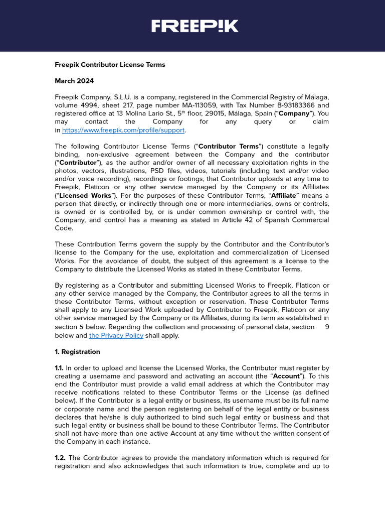 Freepik Contributor License Agreement | PDF | License | Taxes