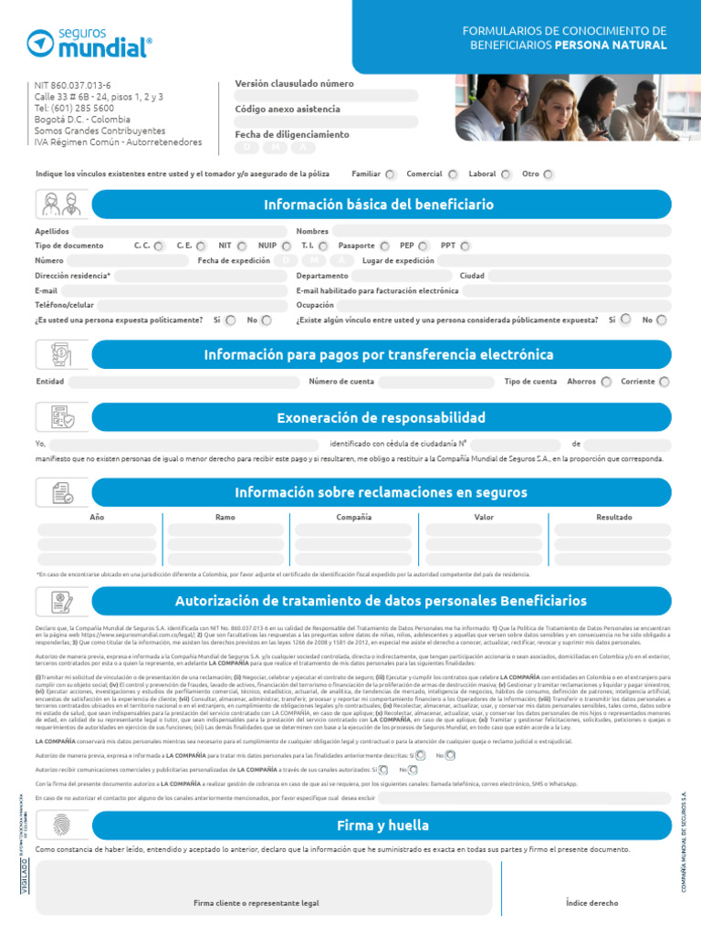 Formulario - Conocimiento Persona Natural | Descargar gratis PDF | Seguro | Póliza de seguros