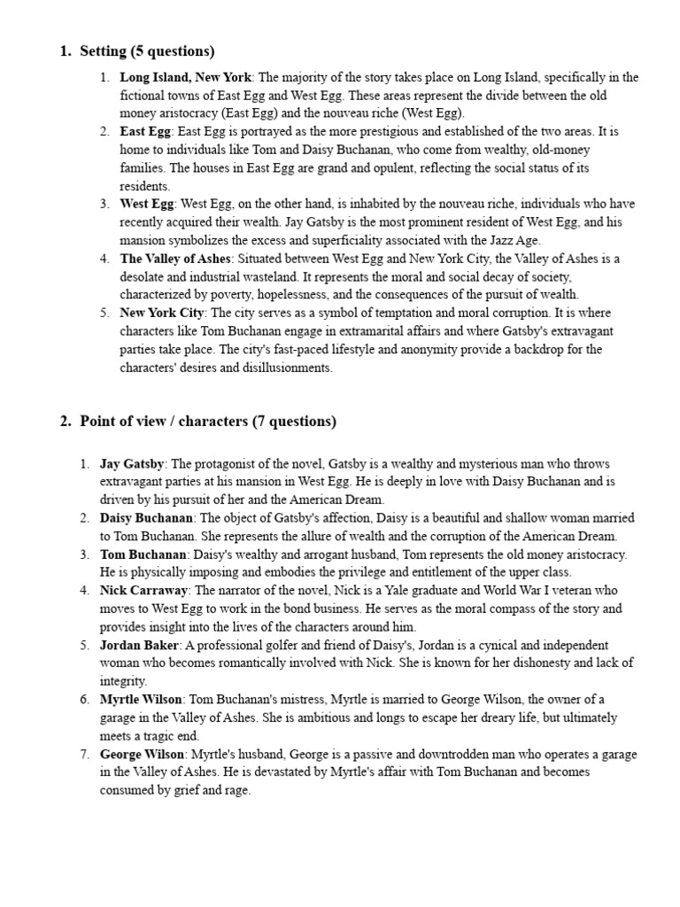 The Great Gatsby: Setting, Characters, Themes | PDF | The Great Gatsby