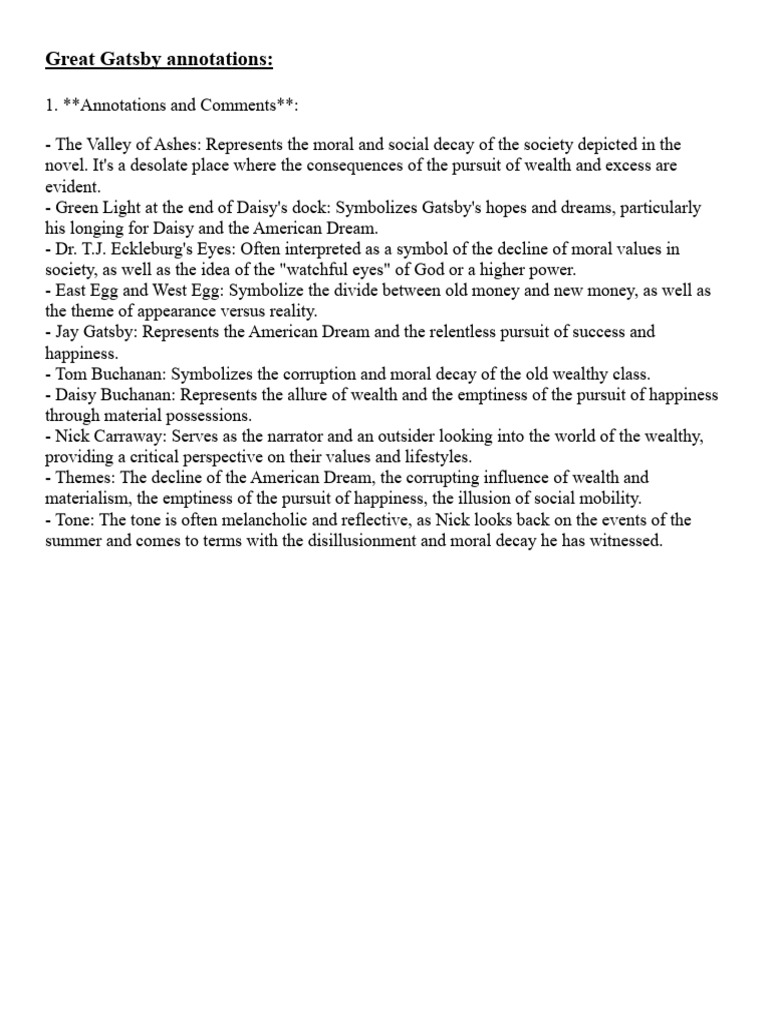 Great Gatsby Annotations | PDF | The Great Gatsby