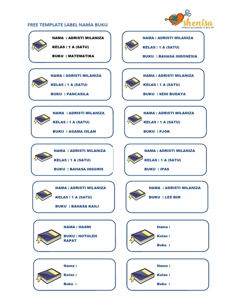 Template Label Nama Pelajaran Gambar Bukueditable Word | PDF
