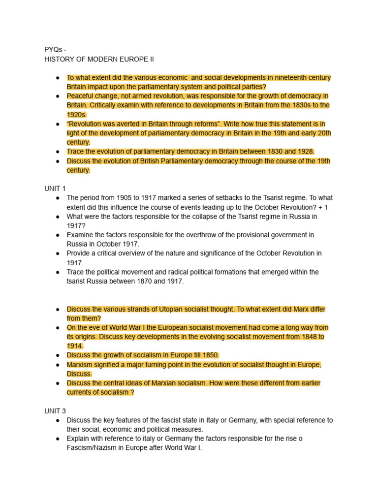 Modern European History Exam Questions | PDF | Fascism | Socialism