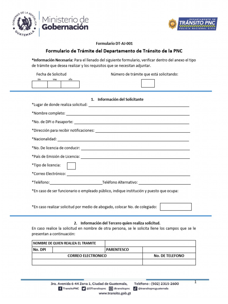 Formulario DT AJ 001 de Tramites Varios | PDF