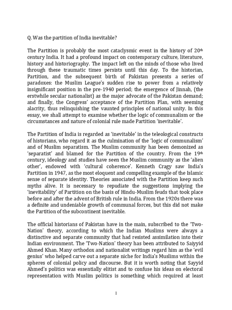 Was Partition of India Inevitable | PDF | Muhammad Ali Jinnah ...