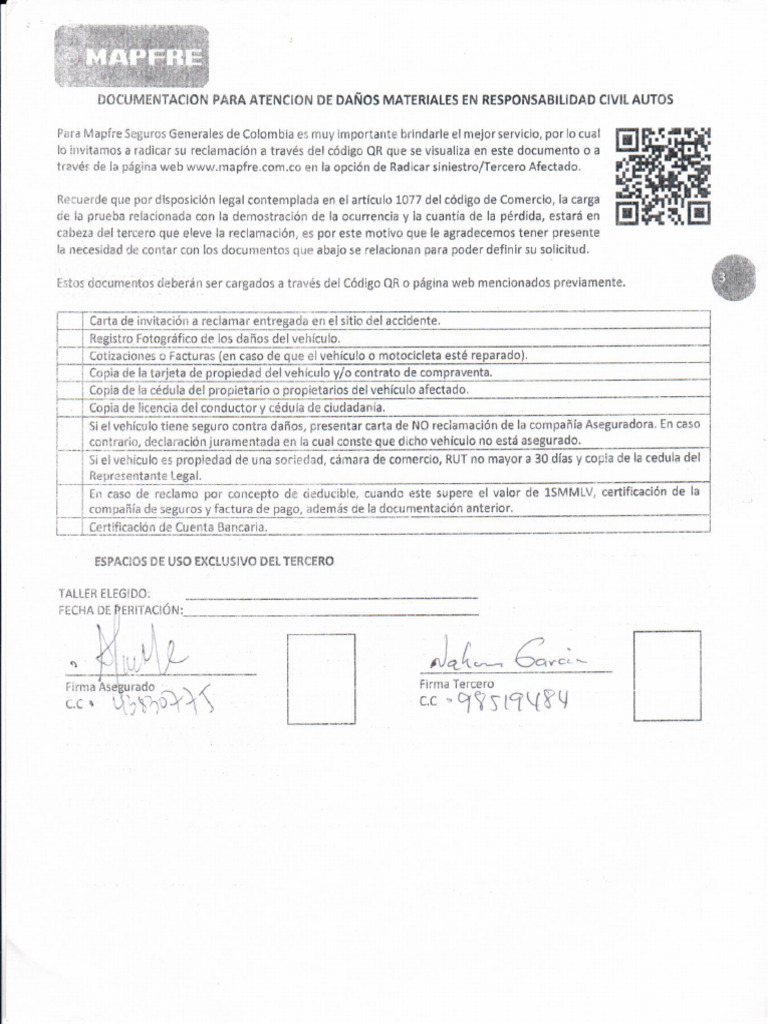 Documentación Requqerida Reclamación MAPFRE | PDF