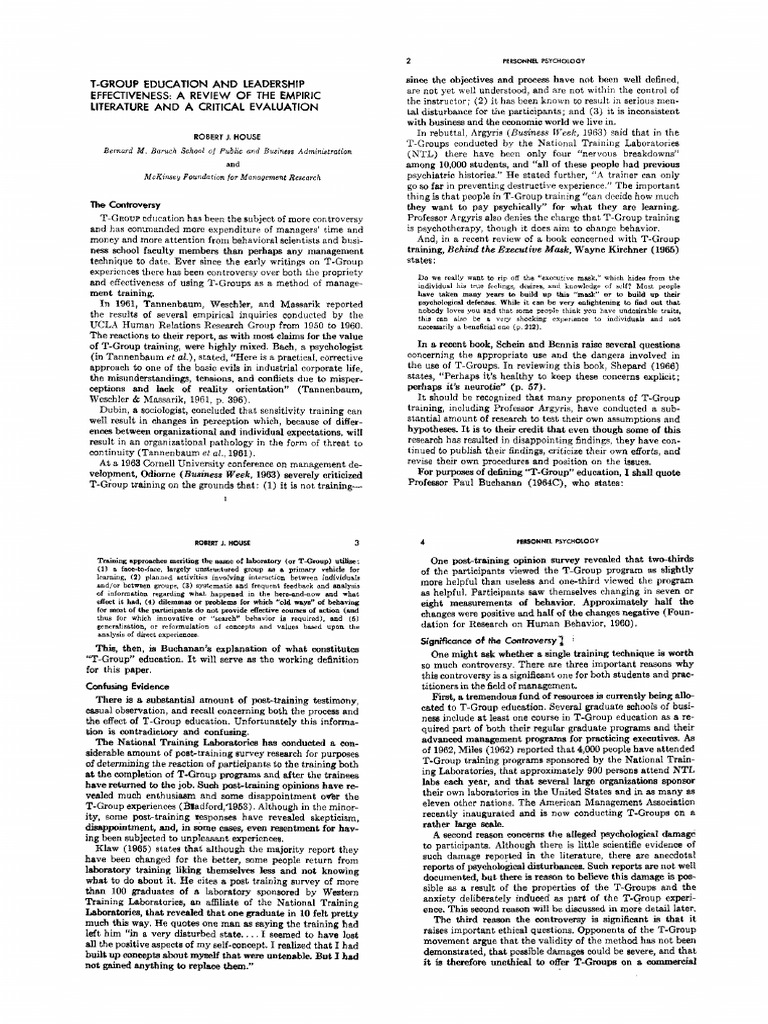 T Group Education and Leadership Effectiveness Robert House | PDF ...