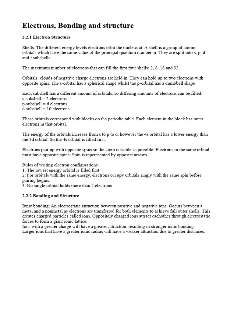 Electron Structure and Bonding Basics | PDF | Chemical Bond | Chemical ...