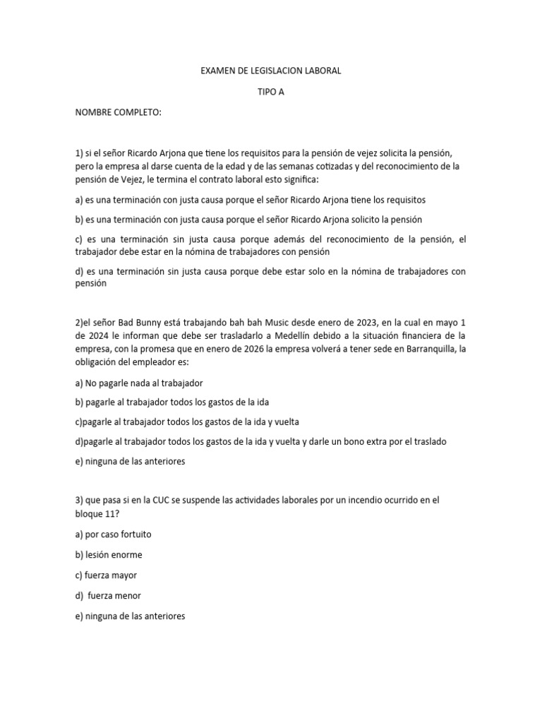 Examen de Legislacion Laboral | PDF