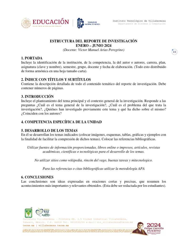 Estructura Del Reporte de Investigacion-EJ2024 | PDF