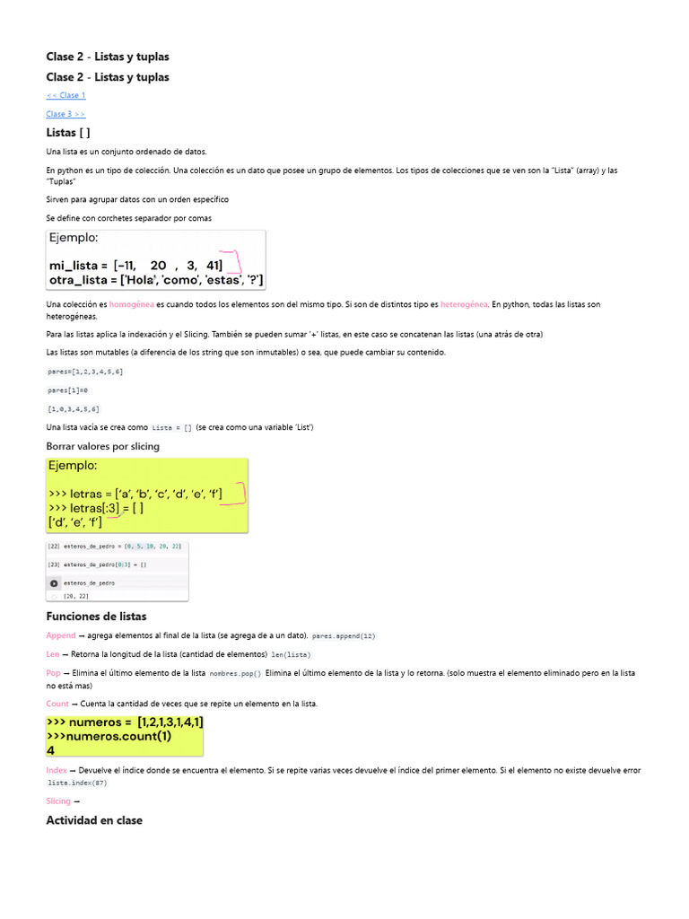 Clase 2 - Listas y Tuplas | Descargar gratis PDF | Python (lenguaje de ... Clase 2 - Listas y Tuplas | Descargar gratis PDF | Python (lenguaje de ...