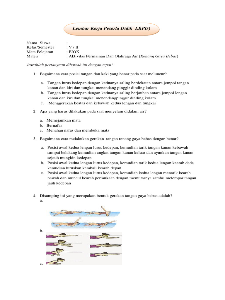 LKPD-Renang Gaya Bebas | PDF | Kajian Bahasa Asing