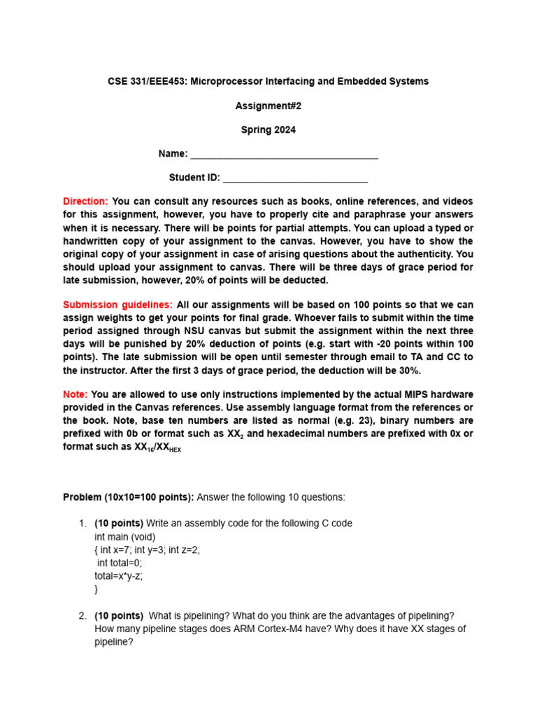 CSE 331 Assignment#2 - Spring - 2024 | PDF | Central Processing Unit | Computer Science