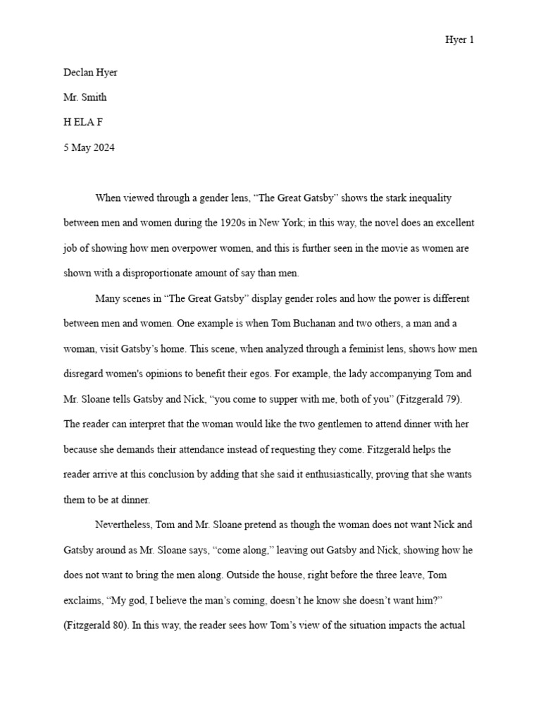 Declan Hyer - Drafting Document | PDF | The Great Gatsby