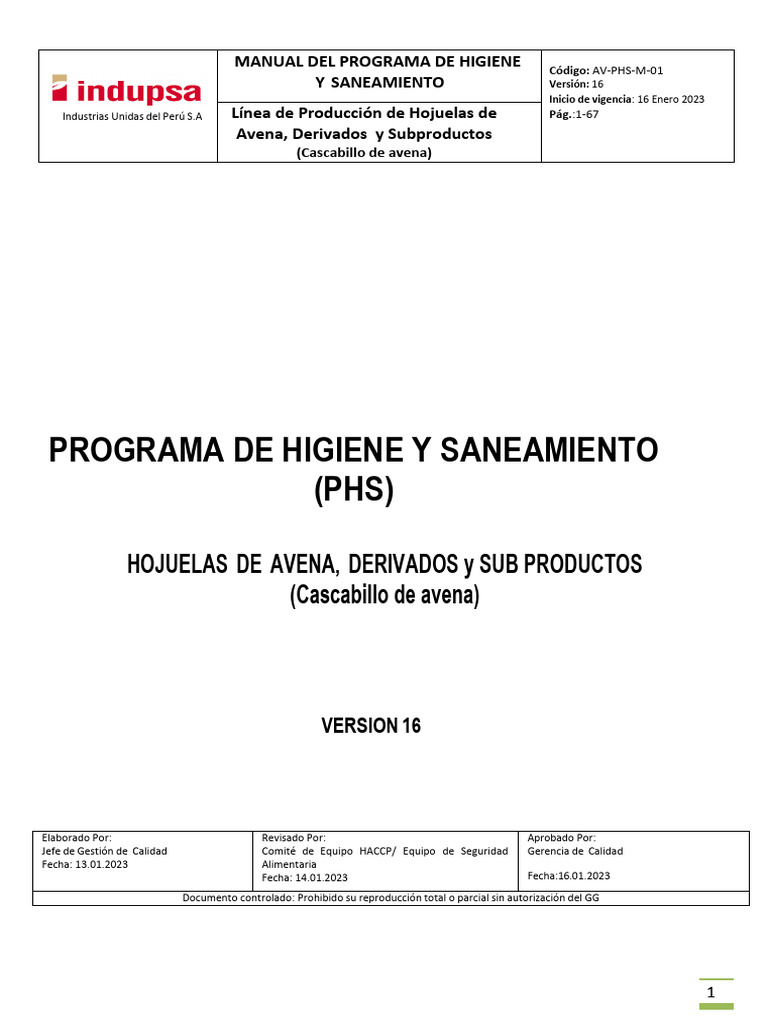 Revision Del Manual de Phs de Avena y Cascabillo | PDF | Análisis de Riesgo y Puntos Críticos de ...