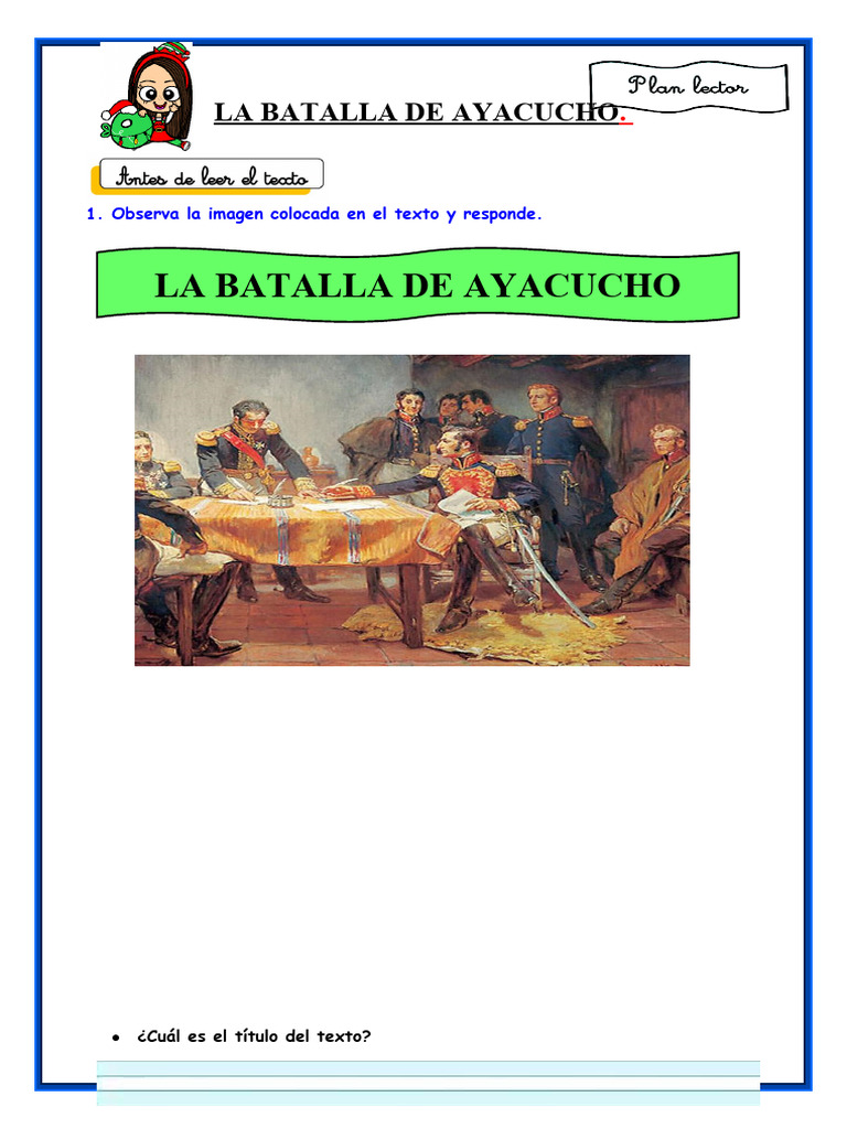 Ficha D4 Plan Lector La Batalla de Ayacucho | PDF | Conflictos del segundo milenio | Operaciones ...