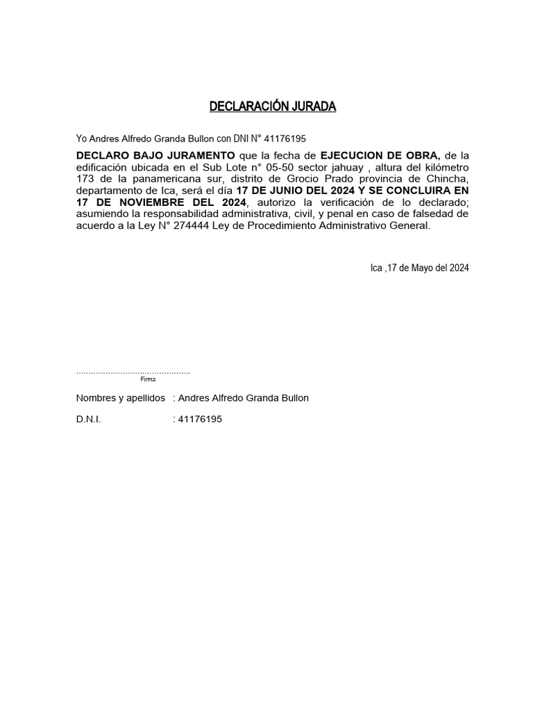 Declaracion Jurada | PDF | Política | Ciencias sociales