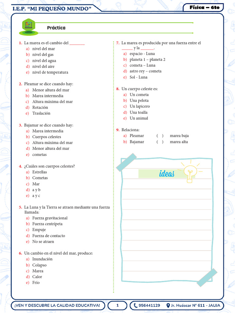 Sem01 Practica Física 6to | PDF | Marea | Gravedad