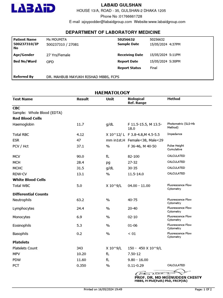 Investigation Report | PDF | Medicine | Clinical Pathology
