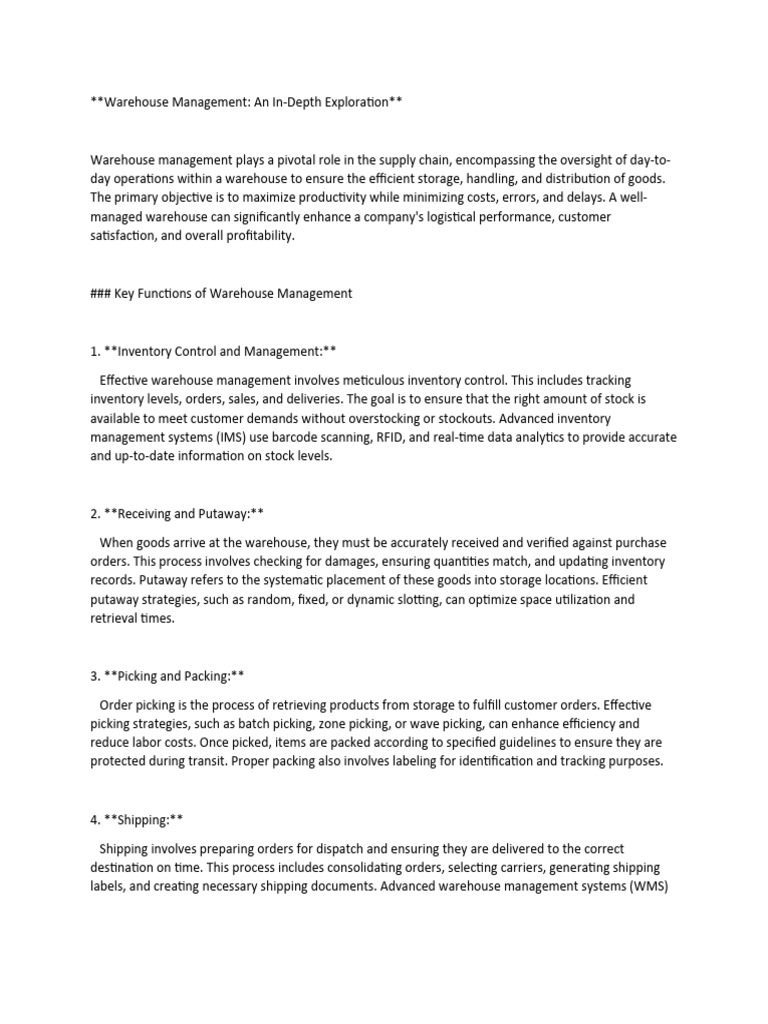 Warehouse Management Pdf Warehouse Inventory