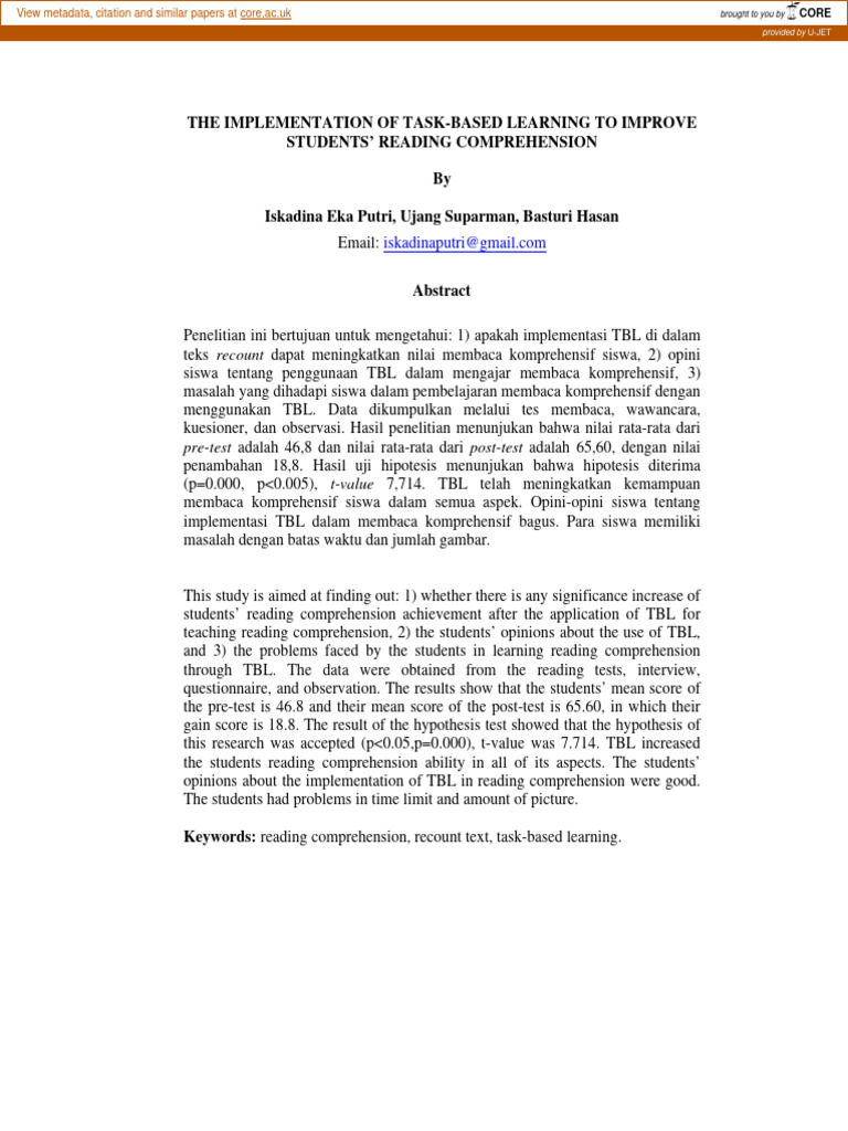 Task-Based Learning Enhances Reading Skills | PDF