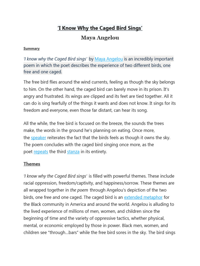 I know Why the Caged Bird Sings - Critical Analysis and Explanation ...