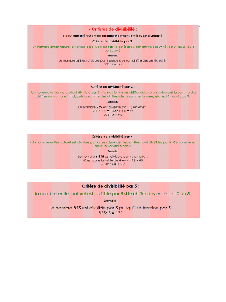 Cours Sur Les Critères de Divisibilité | PDF