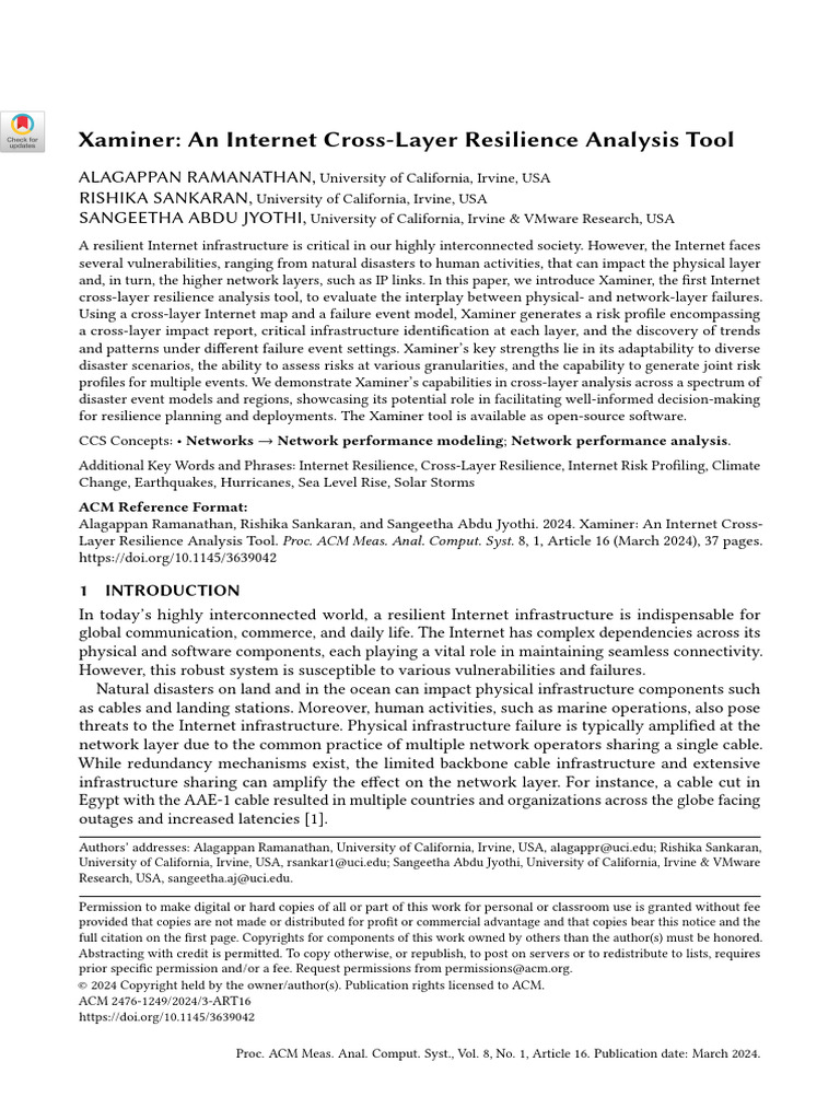 Xaminer: An Internet Cross-Layer Resilience Analysis Tool: Alagappan Ramanathan, Rishika ...